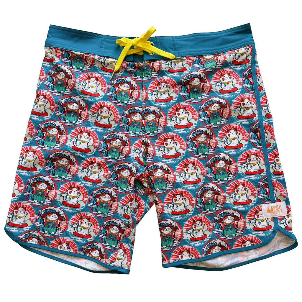 Men's Retro Piping Boardies: Maneki Neko – South Beach Boardies